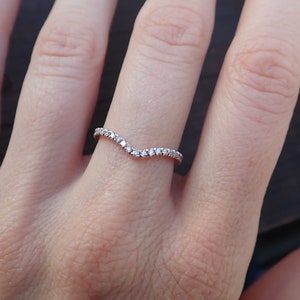 Pavé Chevron Wedding Band, Solid 14k Gold Stacking Ring, Diamond ...