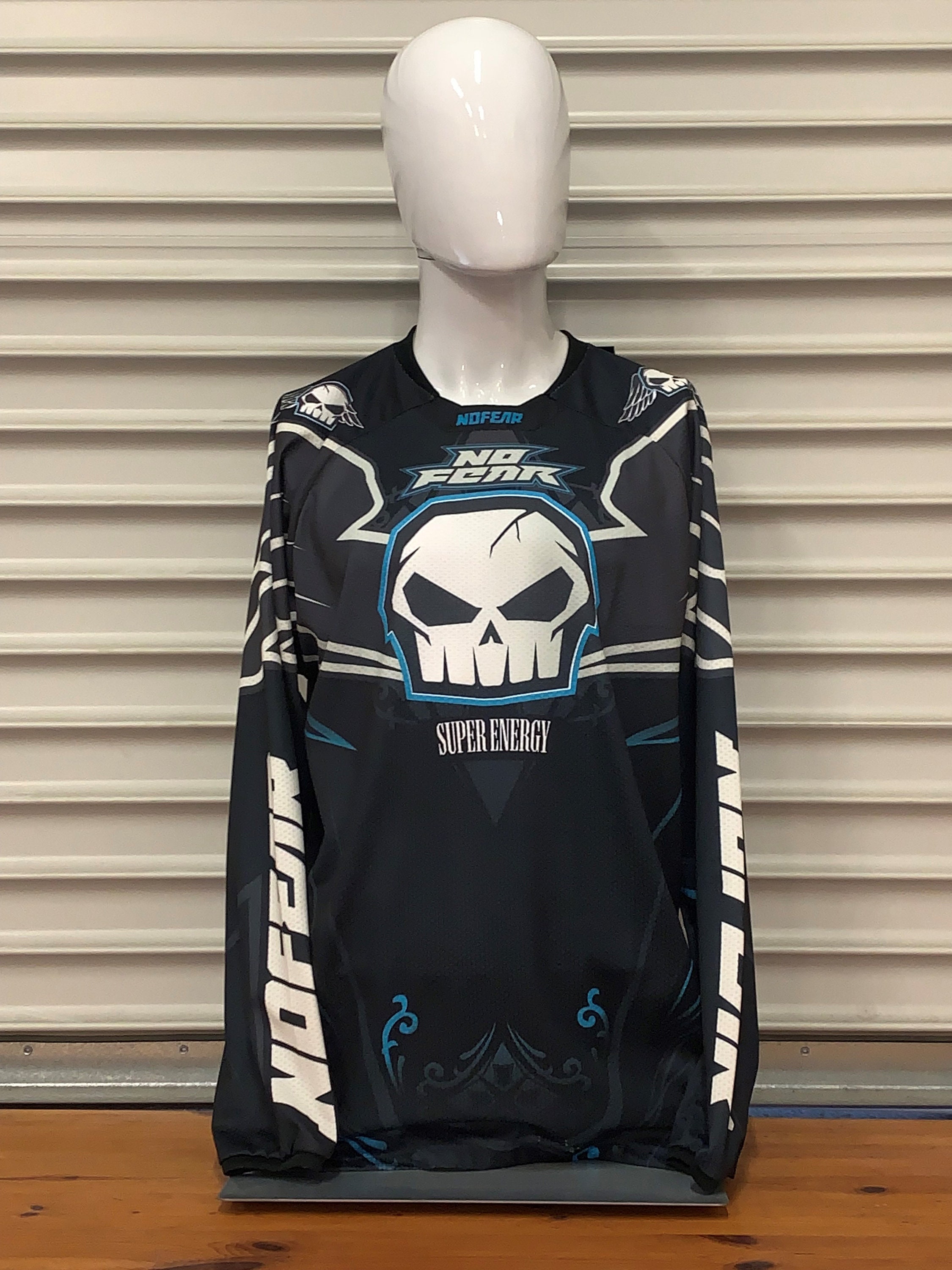 VINTAGE NO FEAR Mx Winged Skull Super Energy Motocross Jersey Large ...