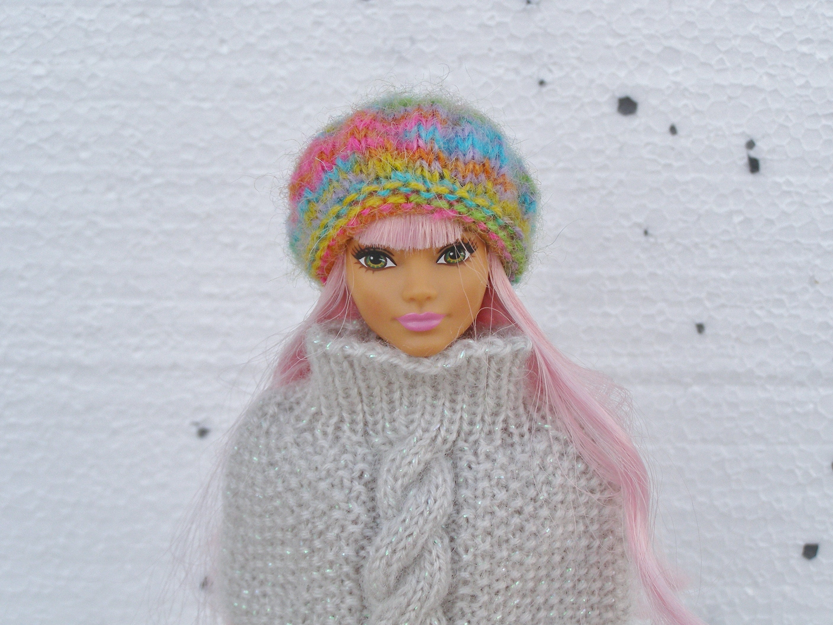 Rainbow Wool Hat 12 Inch Doll Winter Beret Hand Knitted Hat - Etsy