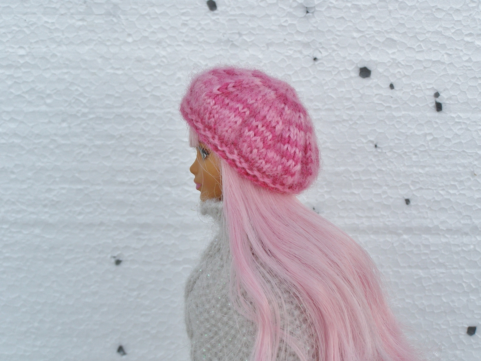 Pink wool hat 12 inch doll winter hat Hand knitted beret | Etsy