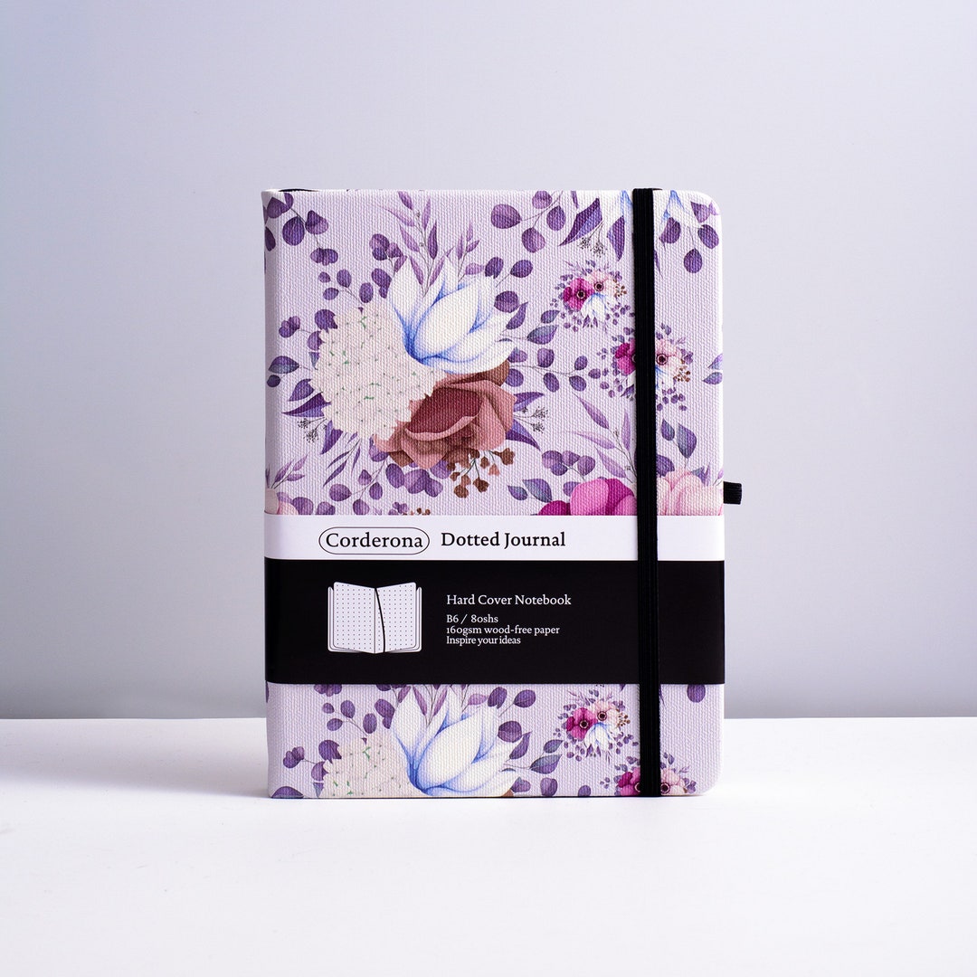 B6 Grey Floral Bullet Dot Grid Journal Hard Cover Elastic Band 160gsm ...