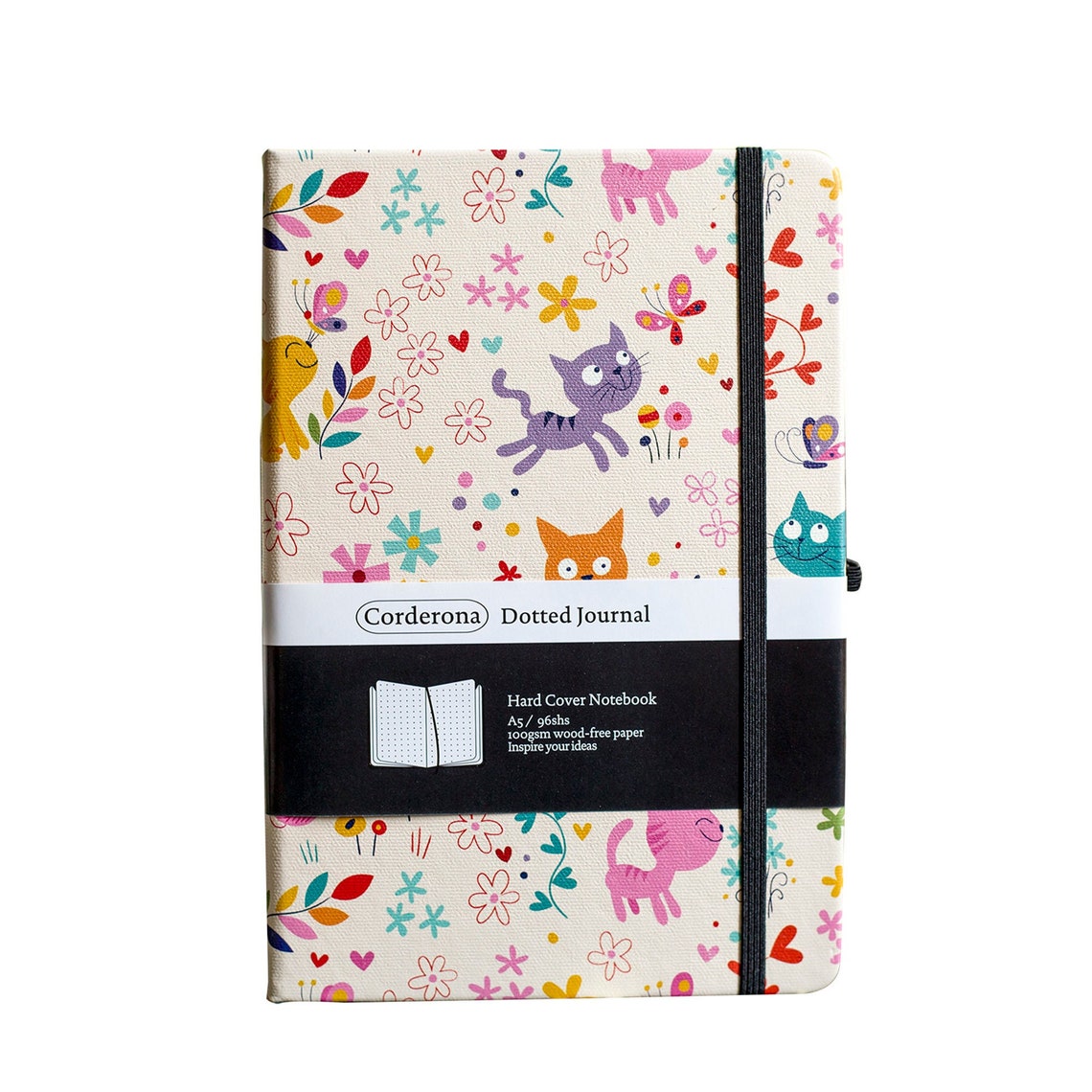 A5 Cats Dot Grid Bullet Notebook Hard Cover PU Elastic Band - Etsy