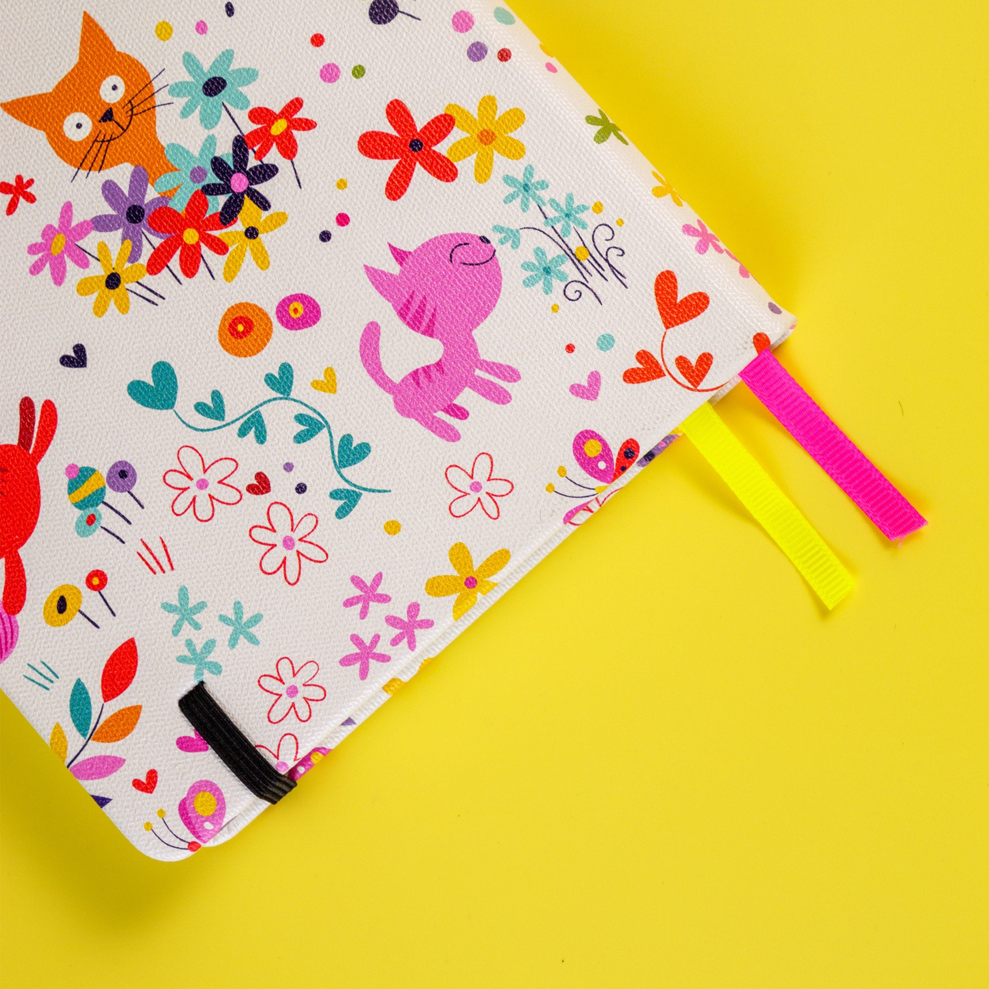 A5 Cats Dot Grid Bullet Notebook Hard Cover PU Elastic Band Travel ...