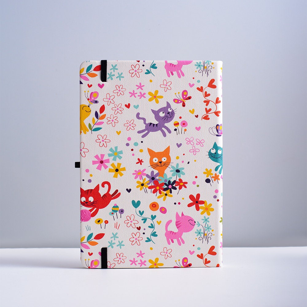 A5 Cats Dot Grid Bullet Notebook Hard Cover PU Elastic Band - Etsy
