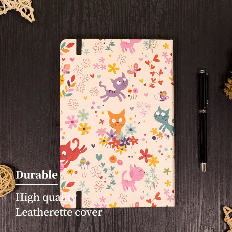 A5 Cats Dot Grid Bullet Notebook Hard Cover PU Elastic Band | Etsy
