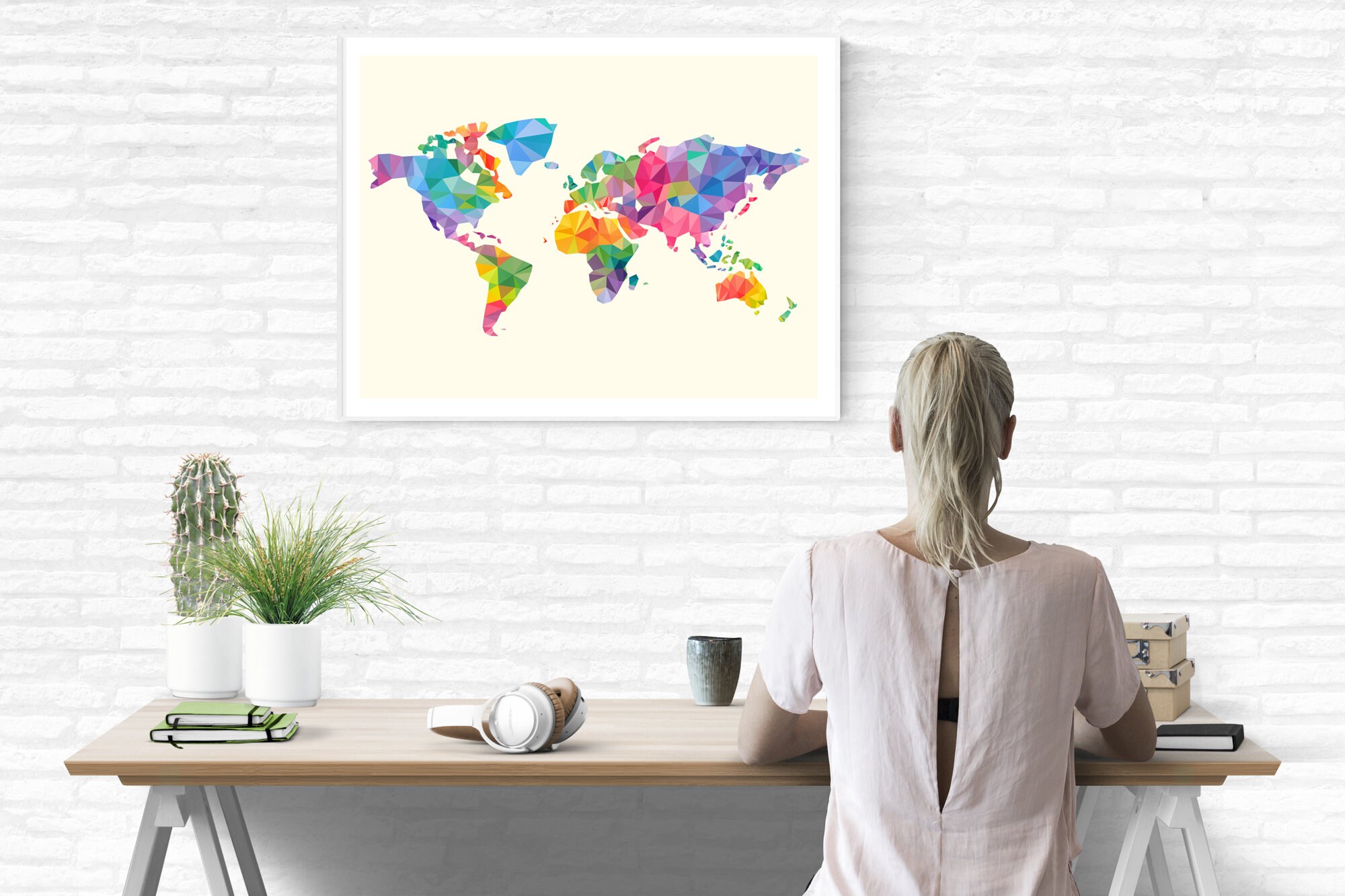 Watercolor World Map Print, Digital Print, Art Print, Geometric Print ...