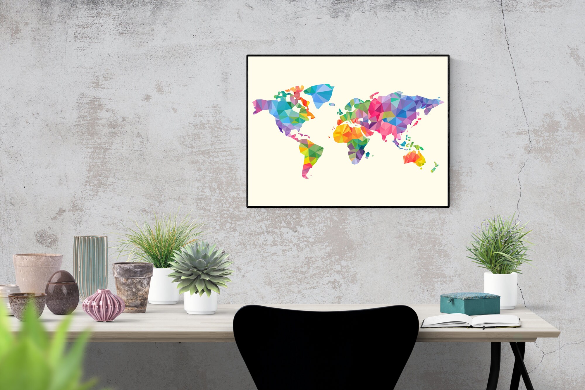 Watercolor World Map Print, Digital Print, Art Print, Geometric Print ...