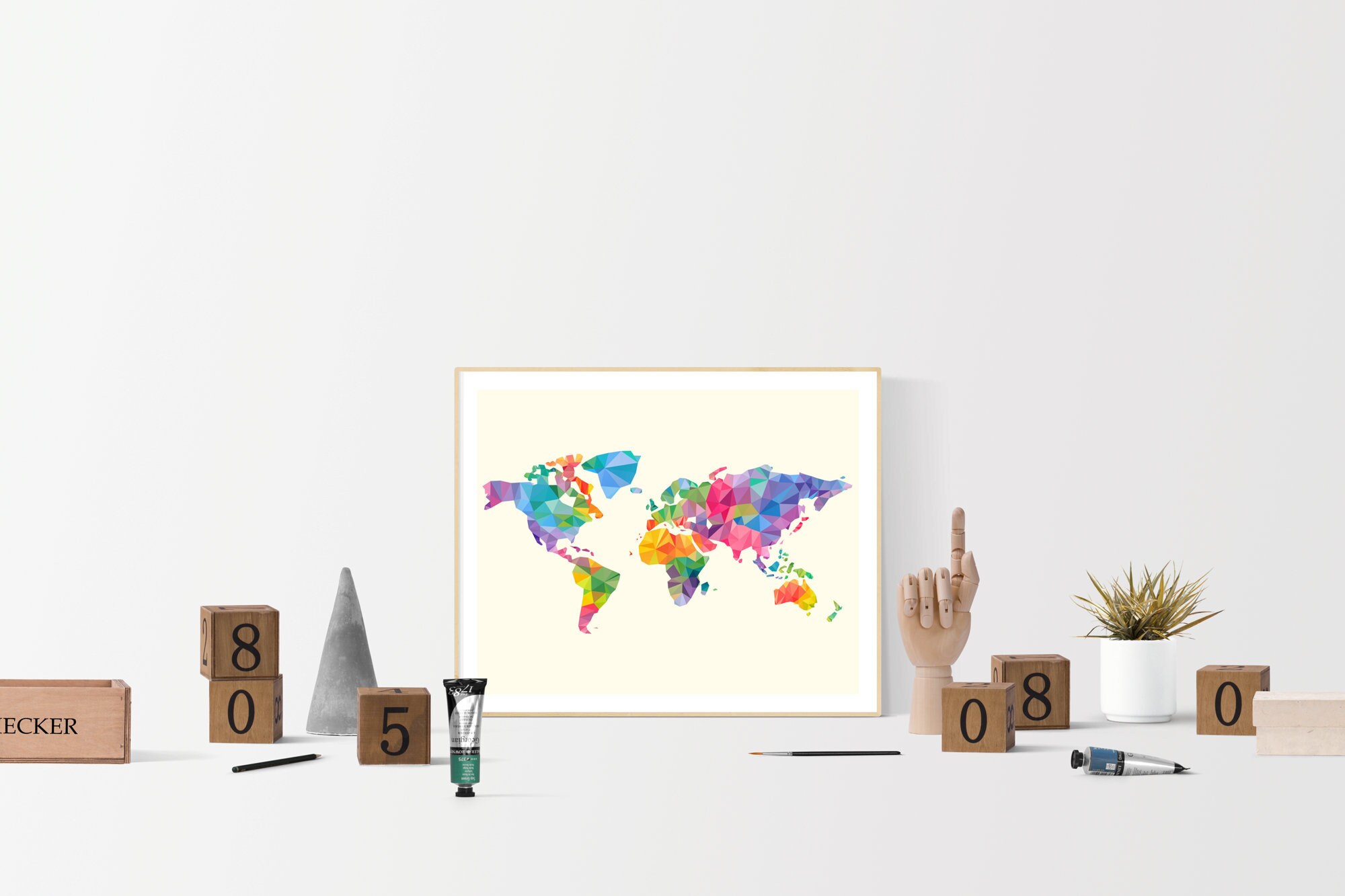 Watercolor World Map Print, Digital Print, Art Print, Geometric Print ...