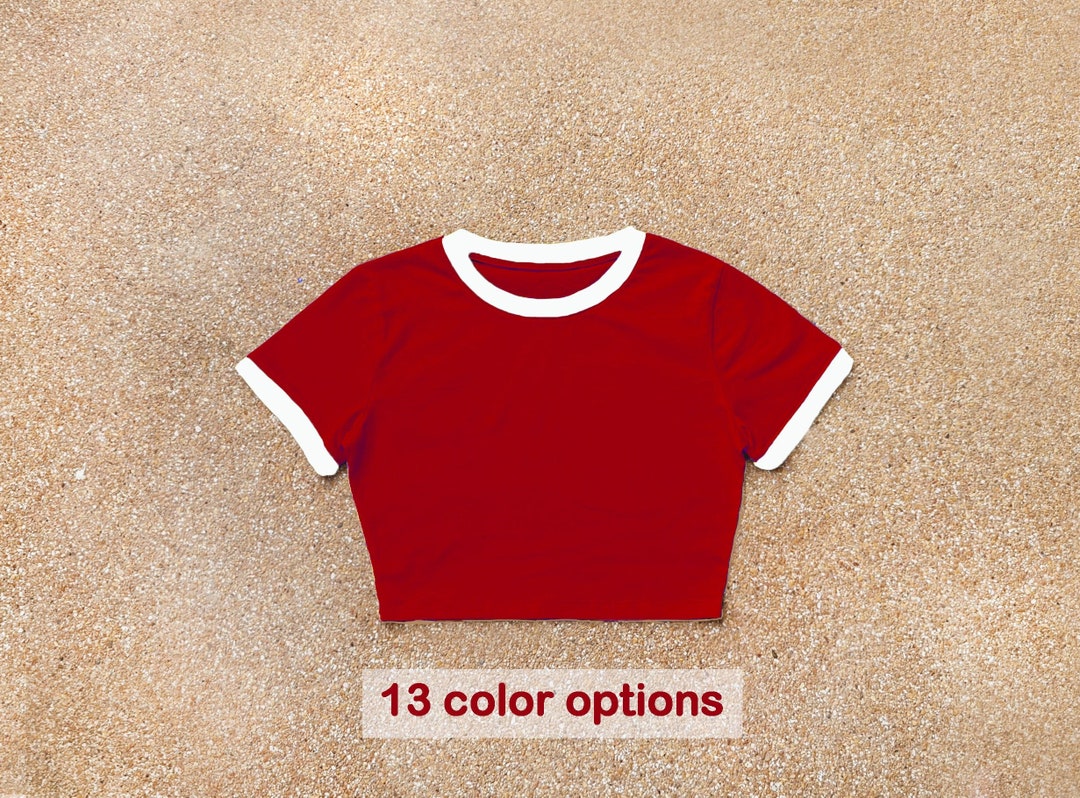 Blank Red Crop Tshirt, Red and White Plain Crop Ringer T-shirt, Ringer ...