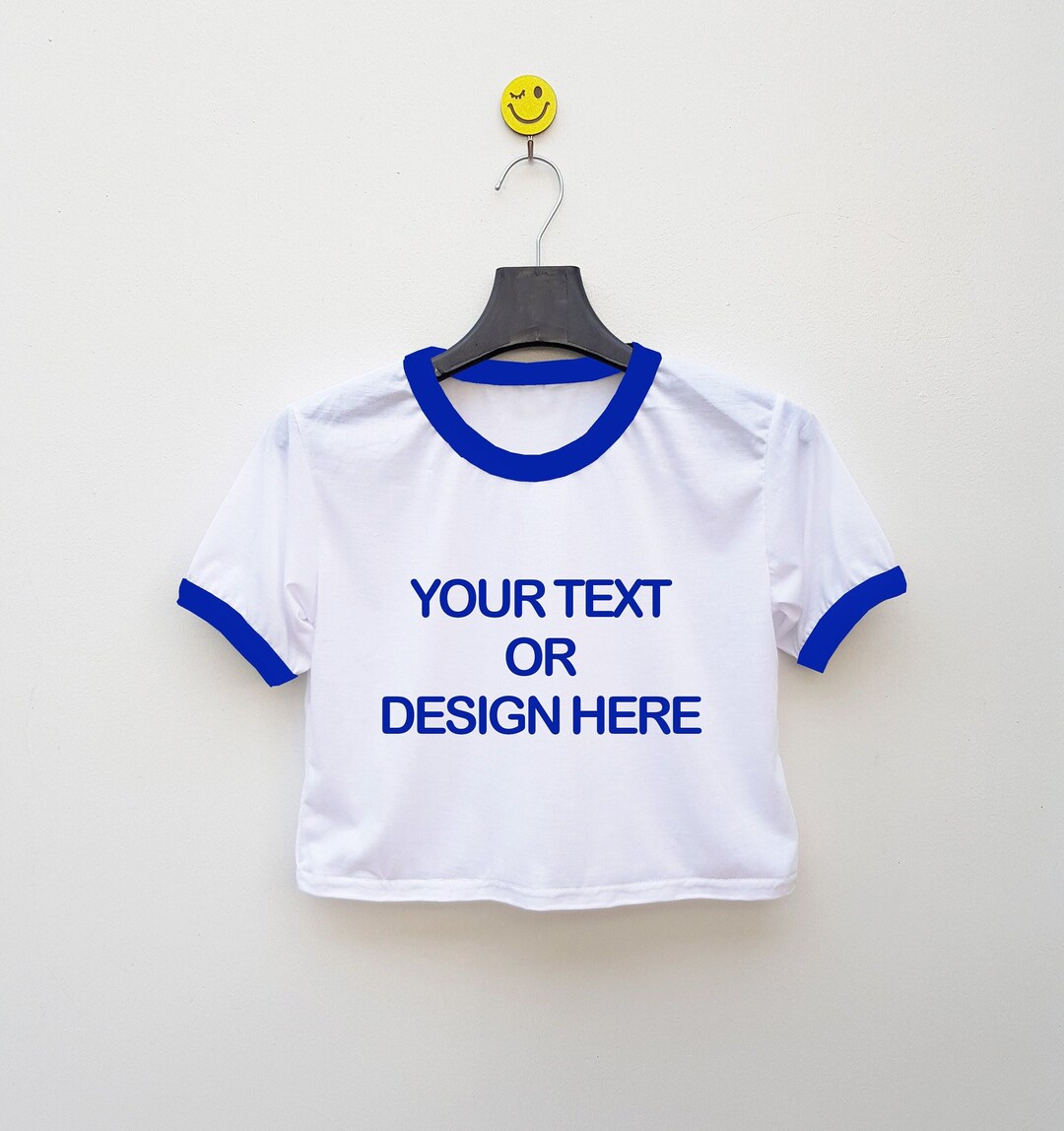 Royal Blue Ringer Tshirt, Custom Crop Top With Image, Women Crop Top ...