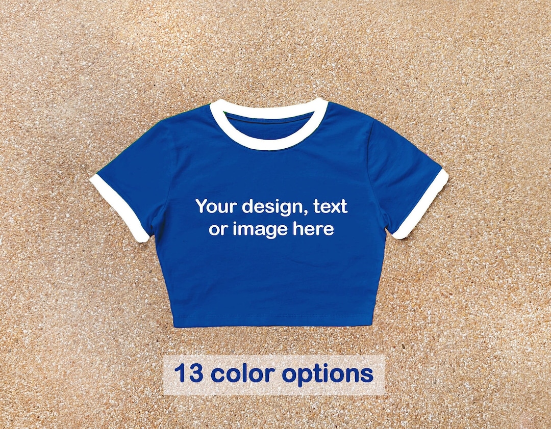 Blue Ringer Baby Crop Ringer Tshirt, Baby Crop Top , Custom Crop Top ...