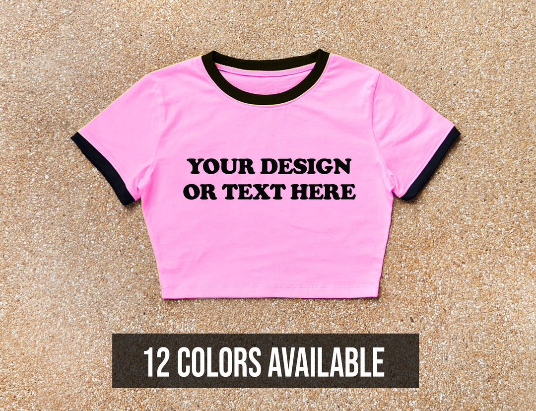 Pink and Black Ringer Baby Crop Ringer Tshirt, Baby Crop Top , Custom ...