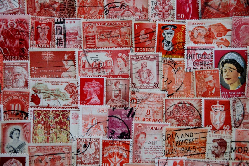 50 Red Postage Stamps // Vintage & Modern World Mixed Lot // Stamp ...
