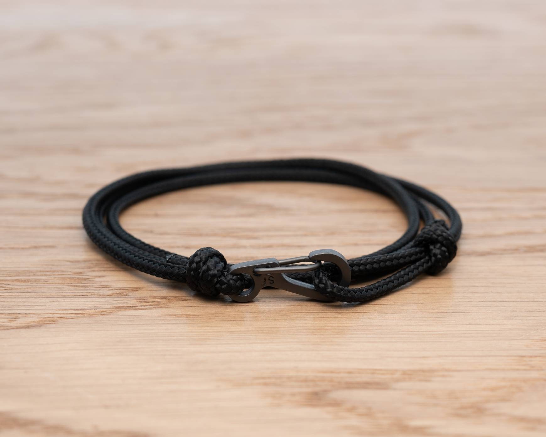 Jet Black Rope Bracelet, Carabiner Clip Wrap Bracelet, Nautical Style ...
