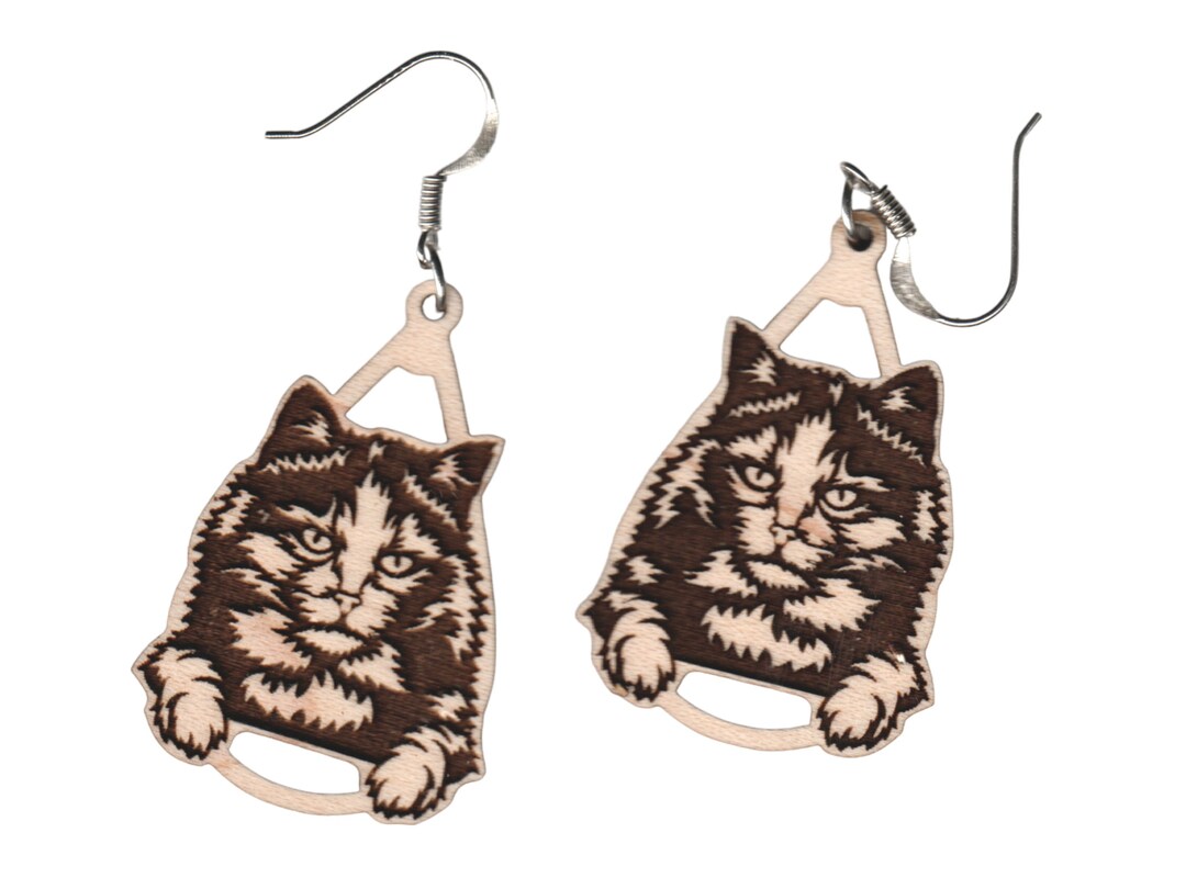 Tortoiseshell Peeking Wood Earrings Cat Earring Cat Gift Tortie Gift - Etsy