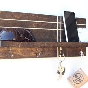 Wood Shelf With Hooks, Wooden Shelf, Key Holder for Wall, Key Rack, Key ...