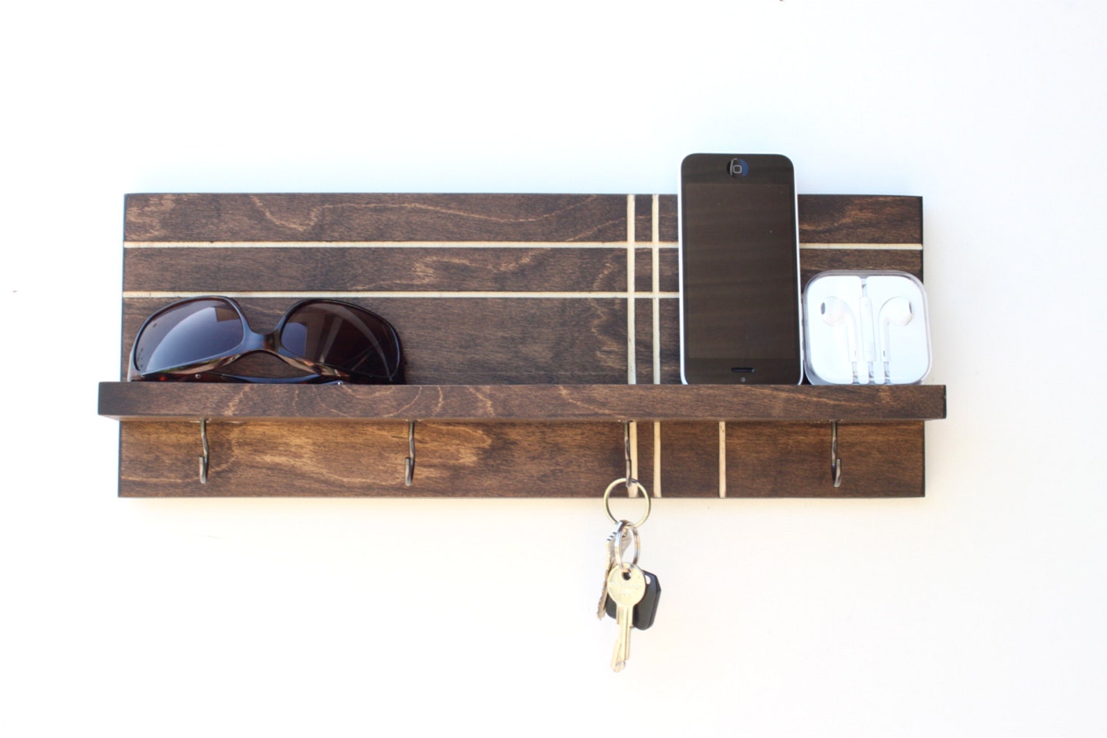 Wood Shelf With Hooks Wooden Shelf Key Holder for Wall Key - Etsy
