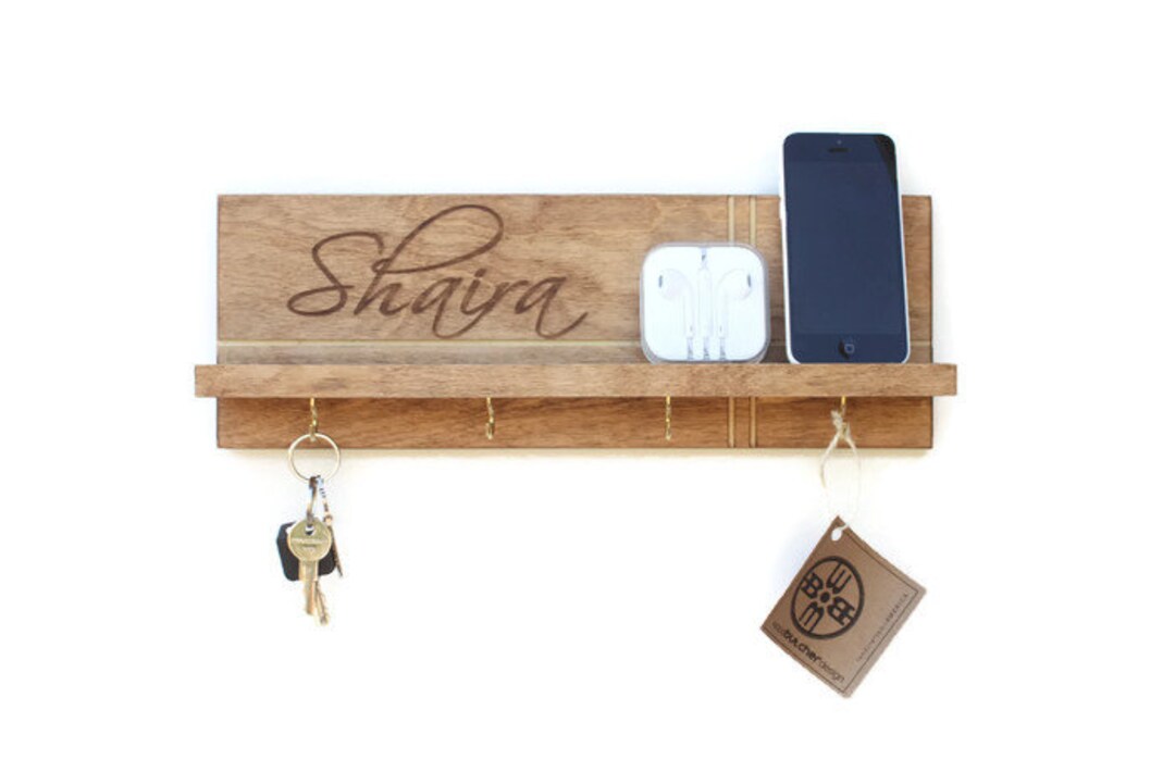 Engraved Key Rack, Shelf With Key Hooks, Custom Name Gift, Mothers Day ...