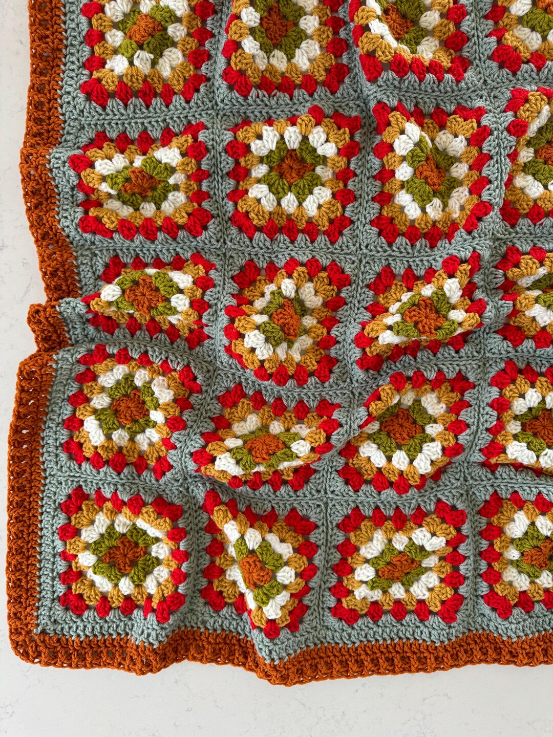 Colorful Handmade Granny Square Baby Blanket, Checkered Blue Blanket ...