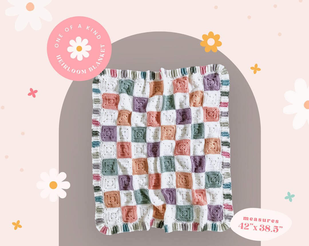 Checkered Crochet Blanket, Handmade Granny Square Baby Blanket, Crochet ...
