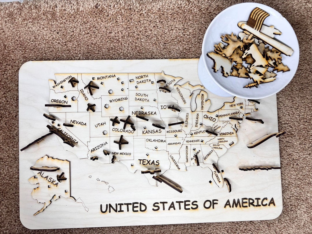 USA Puzzle Map With Stand up Pieces for Homeschooling Kids Travel - Etsy