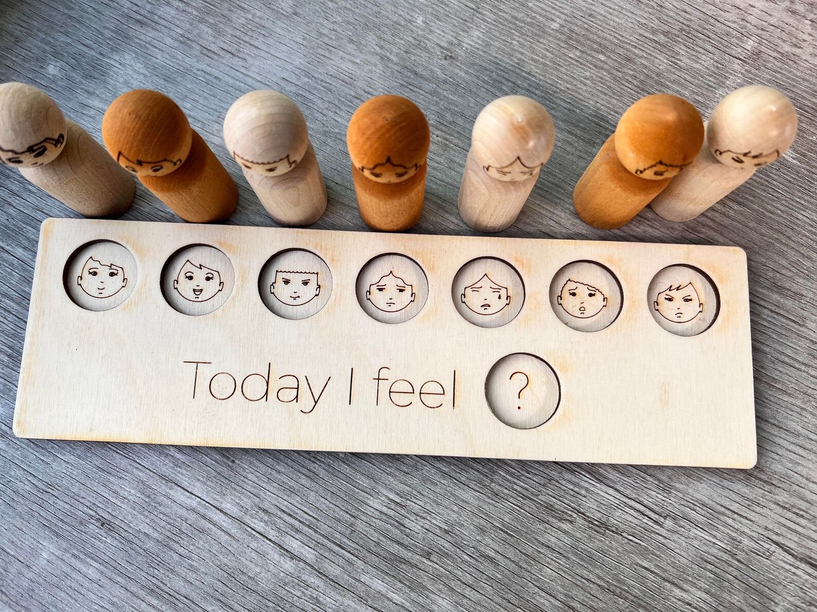 Emotion Faces Feelings on Peg Dolls With Board Montessori Wooden Toy ...