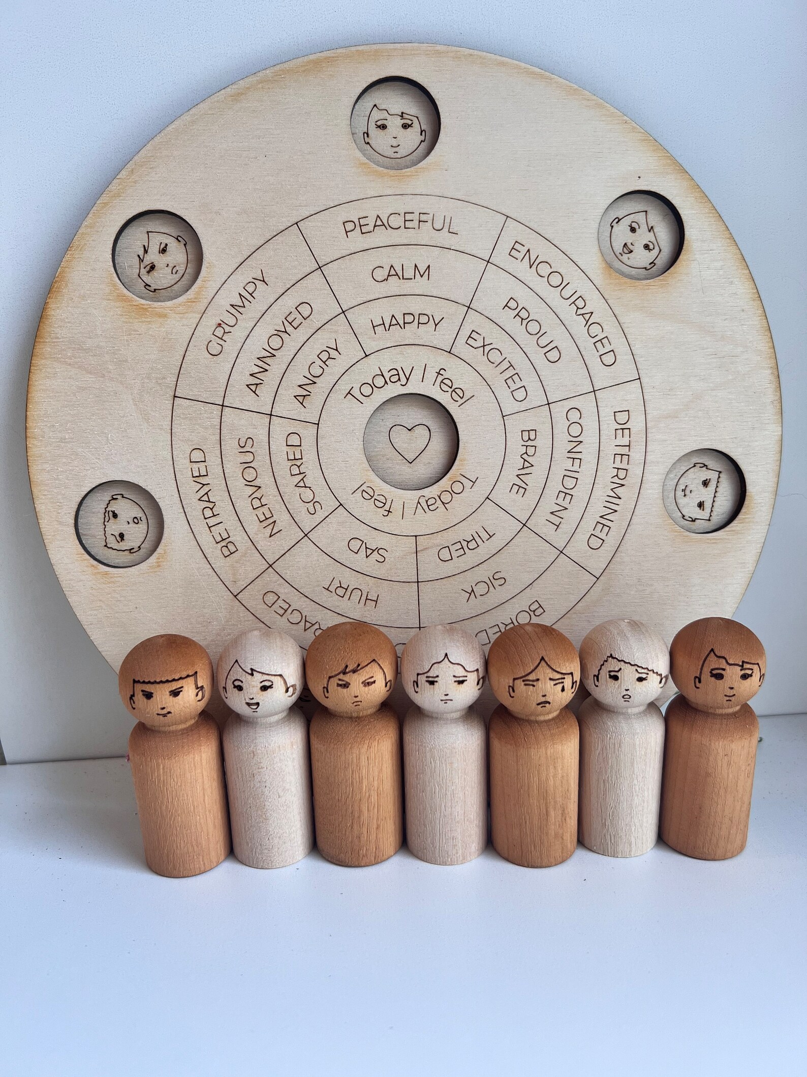 Feelings Emotions Wheel Faces on Peg Dolls With Board - Etsy
