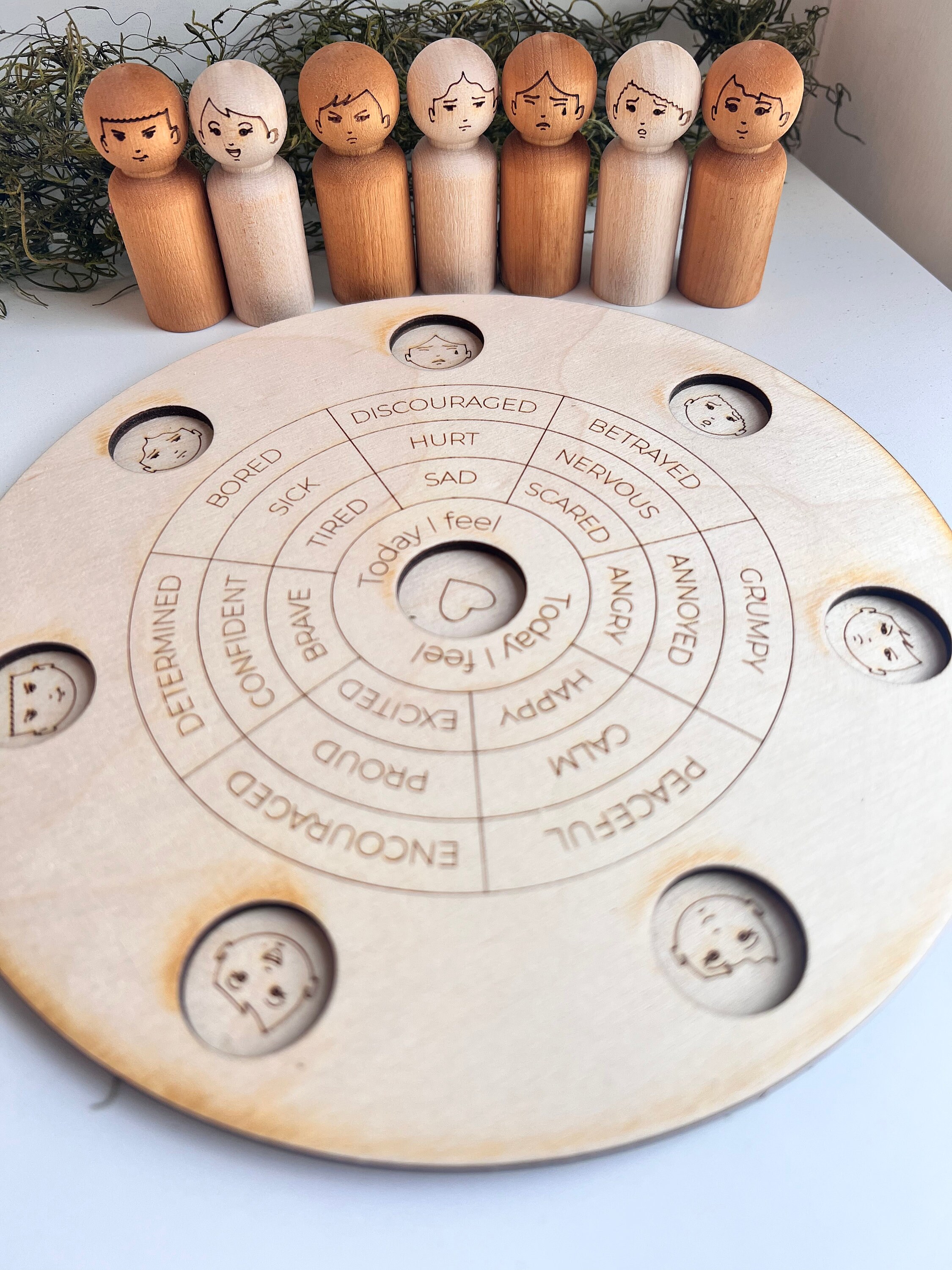 Feelings Emotions Wheel Faces on Peg Dolls With Board - Etsy