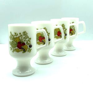 Vintage Spice of Life Milk Glass Footed Mugs, Set of 4 - Etsy