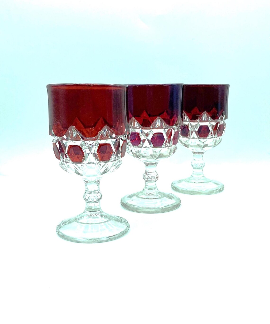 EAPG U.S. Glass Red Block Water Goblets, Set of 3 - Etsy