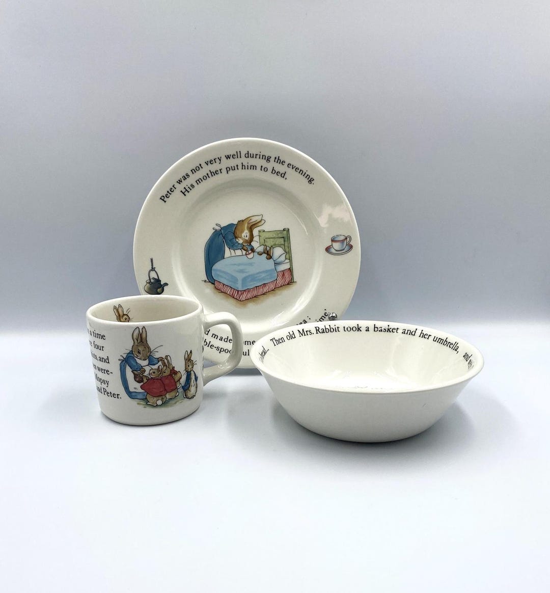 Vintage Wedgwood China Peter Rabbit Childs Dish Set, Plate, Bowl and ...