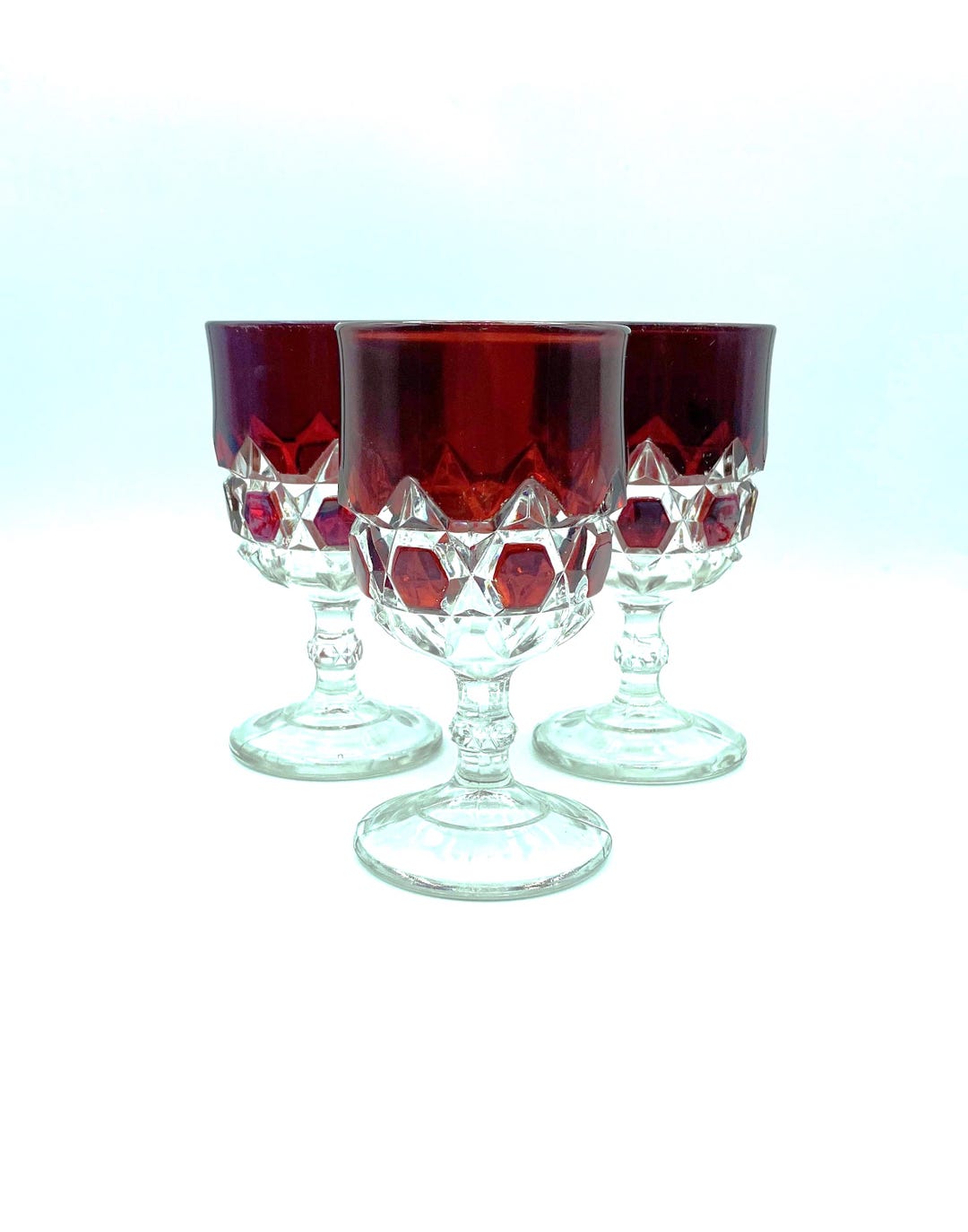EAPG, US Glass Red Block Water Goblets, Set of 3 - Etsy