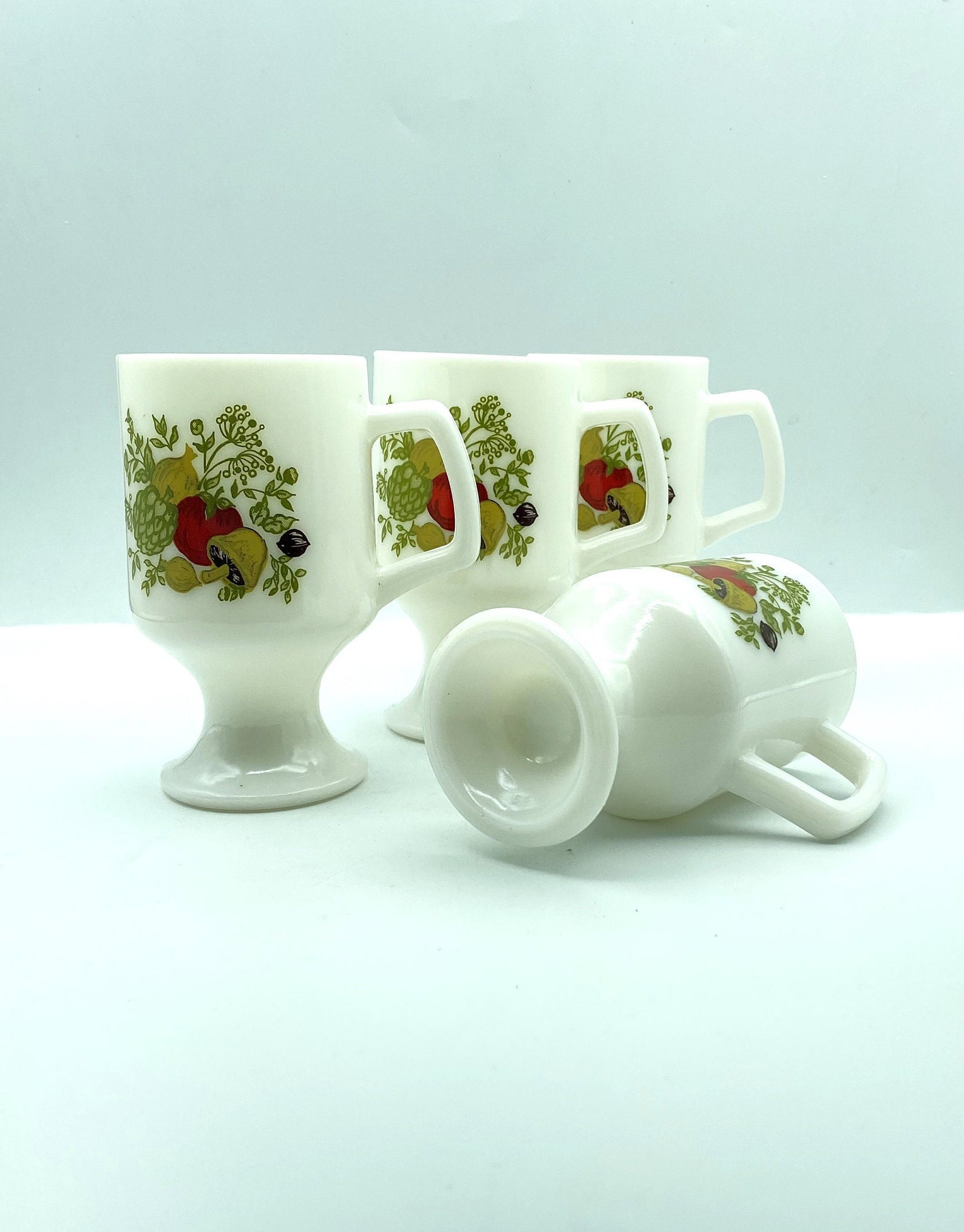 Vintage Spice of Life Milk Glass Footed Mugs Set of 4 - Etsy