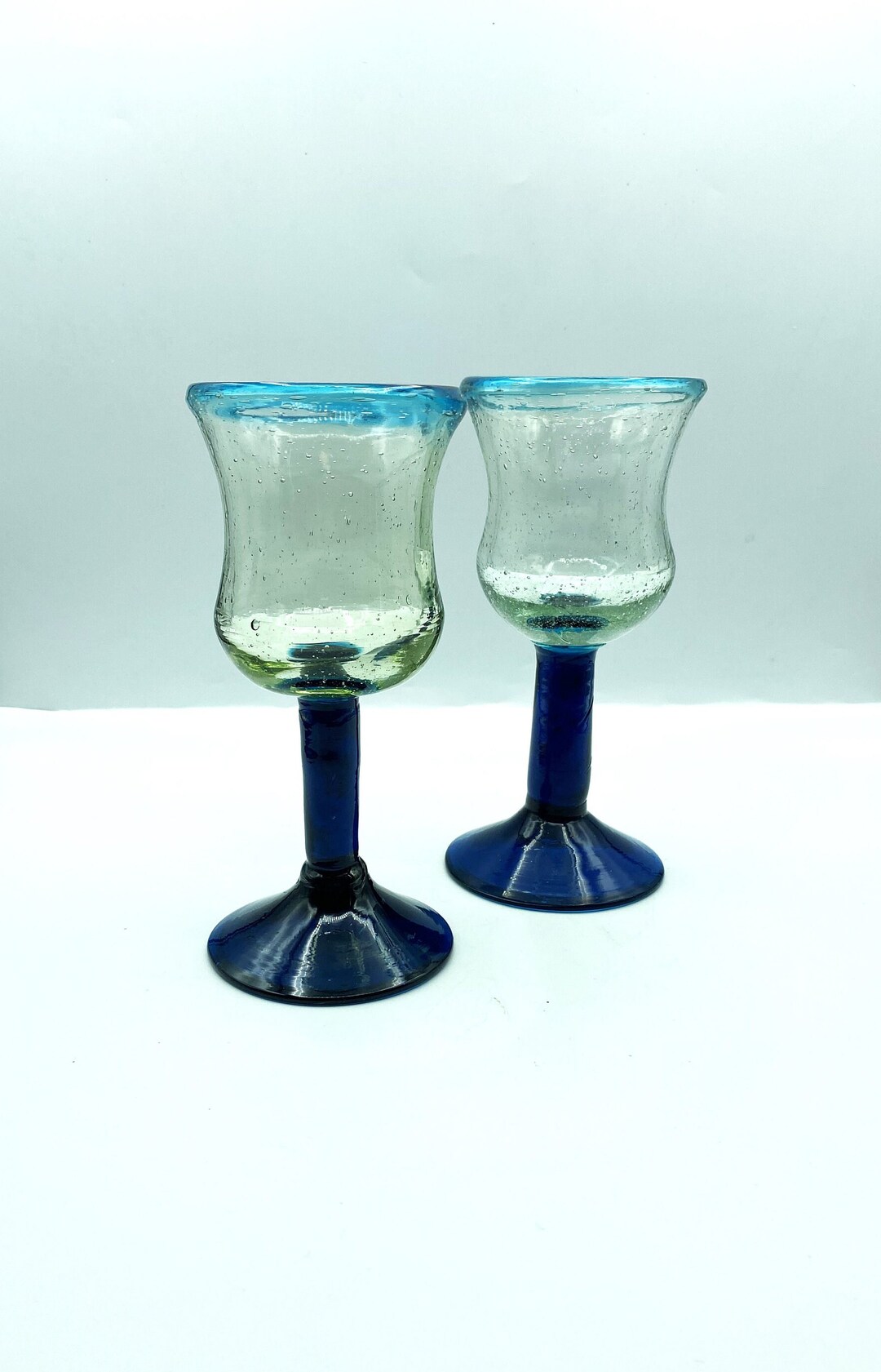 Vintage Blown Glass Blue Water Goblets From Mexico, Set of 2 - Etsy