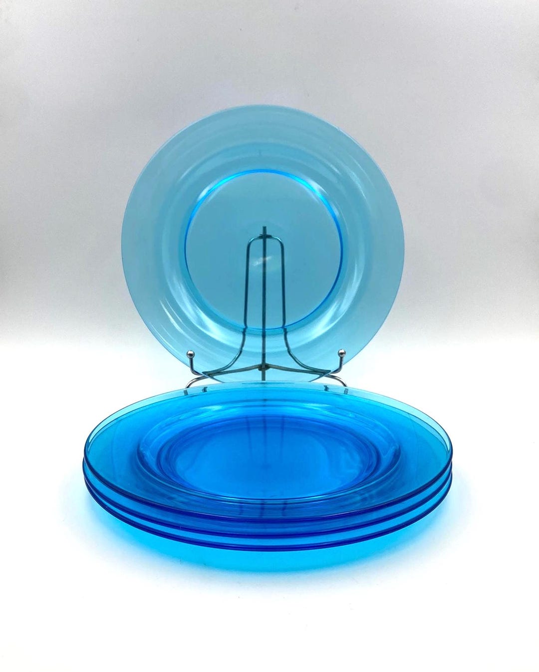 Vintage Electric Blue Glass Dinner Plates, Set of 4 - Etsy