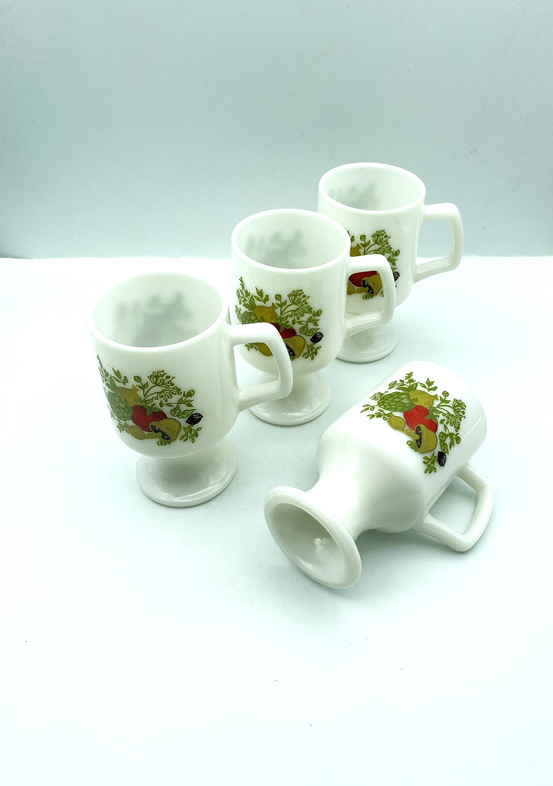 Vintage Spice of Life Milk Glass Footed Mugs Set of 4 - Etsy