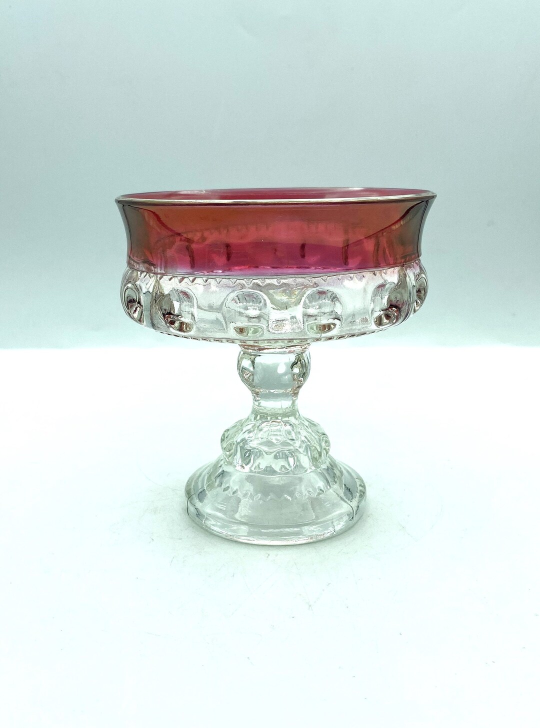 Vintage Indiana Glass Ruby Flash Kings Crown Thumbprint Compote - Etsy