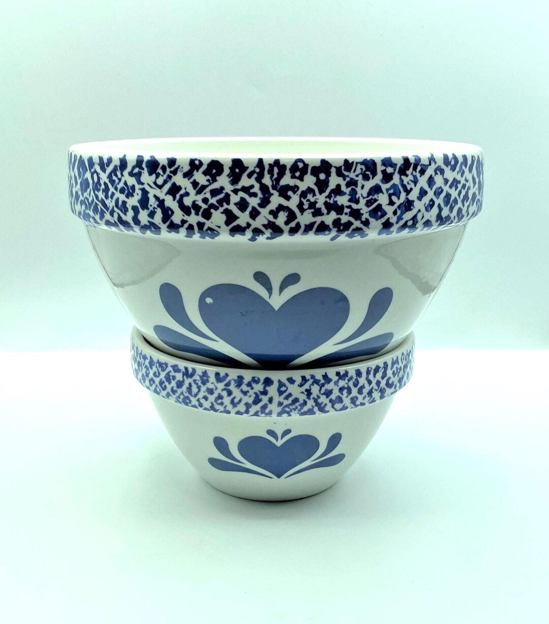 Vintage Sponged Blue Heart Mixing Bowl Set - Etsy