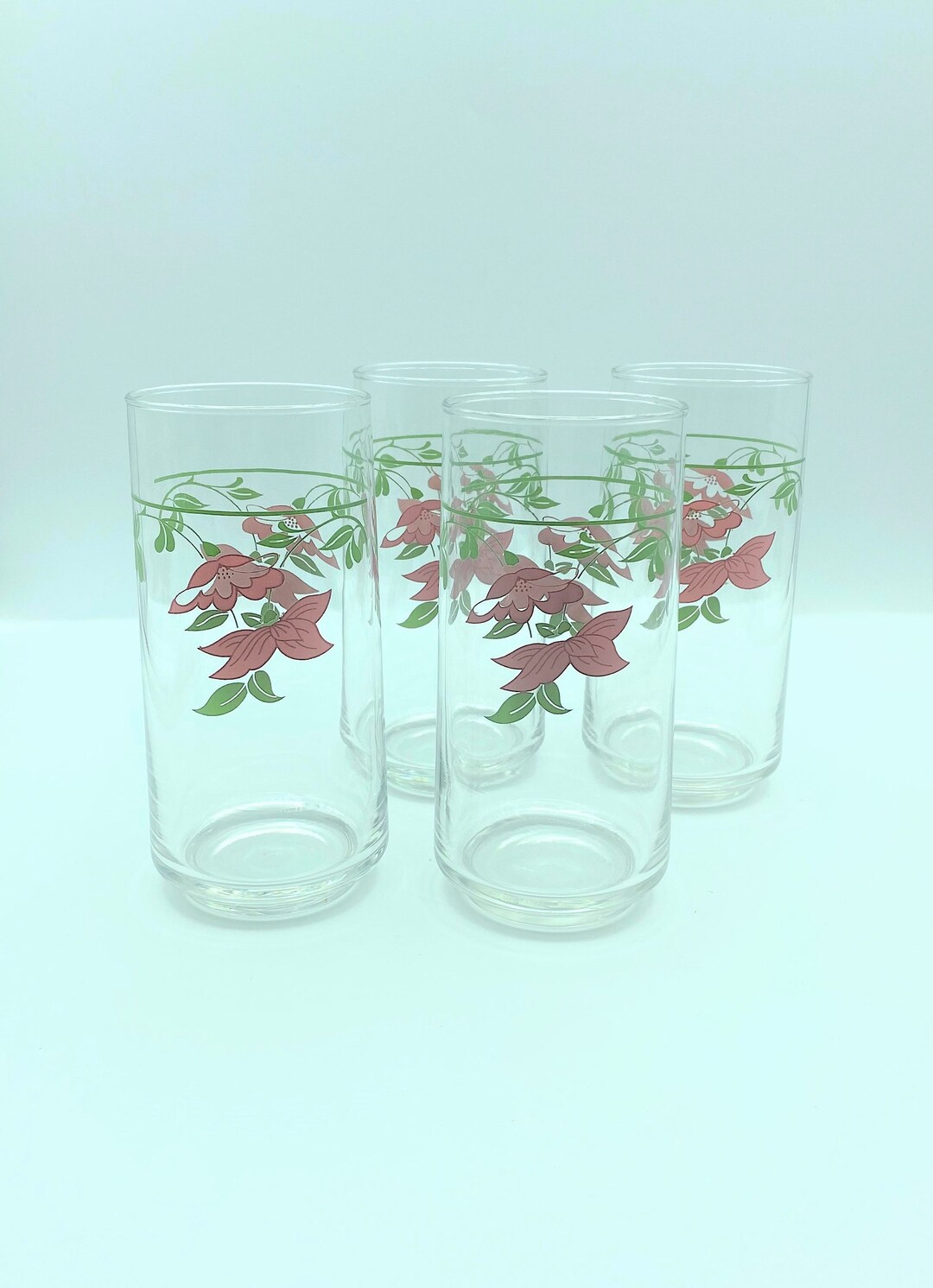 Vintage Crisa Glass Pink Floral Tumblers, Set of 4 - Etsy