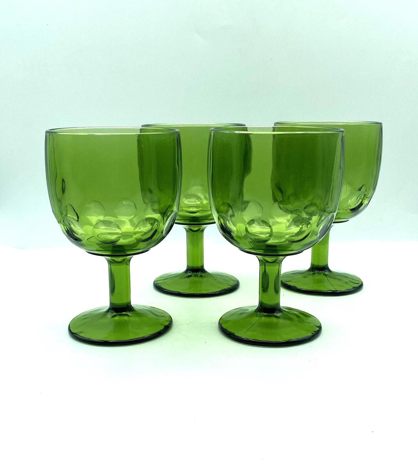Vintage Green Thumbprint Goblets, Set of 4 - Etsy