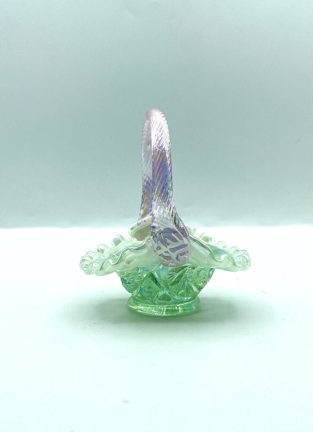 Vintage Fenton Willow Green Mini Basket With Opalescent Pink Handle - Etsy