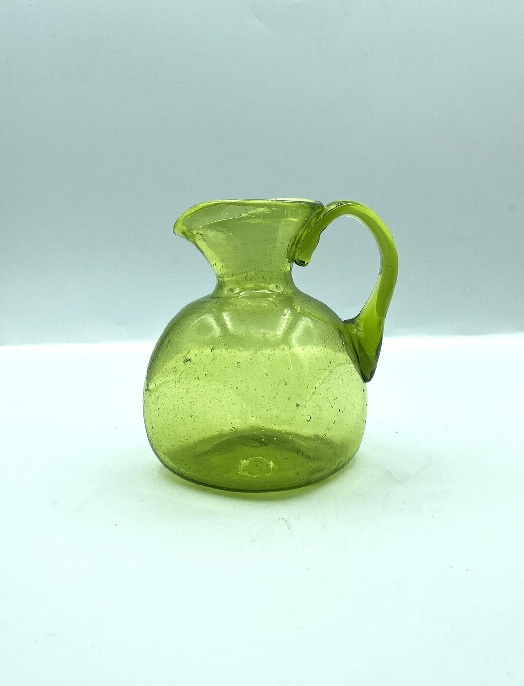 Vintage Small Green Blown Glass Pitcher - Etsy