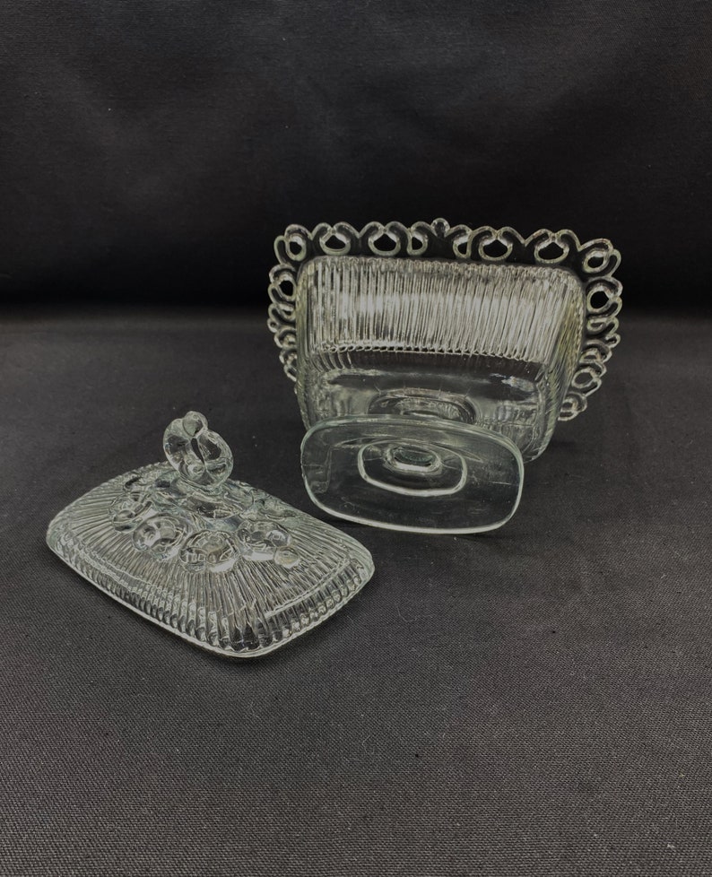 Vintage Indiana Glass Lace Edge Ribbed Candy Dish - Etsy