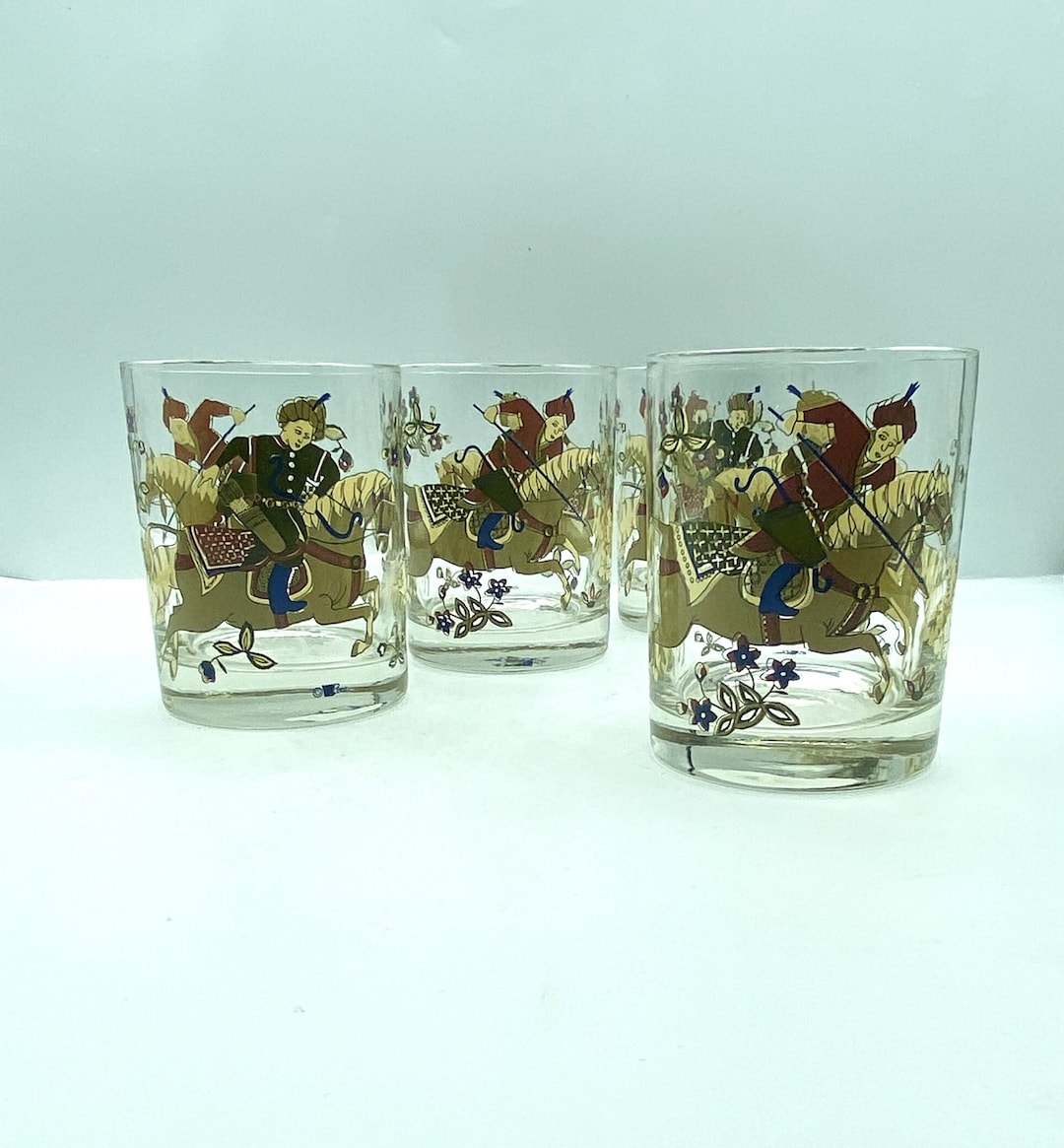 Vintage Cera Glass Ottoman Empire Hunting Scene Double Old Fashioned ...