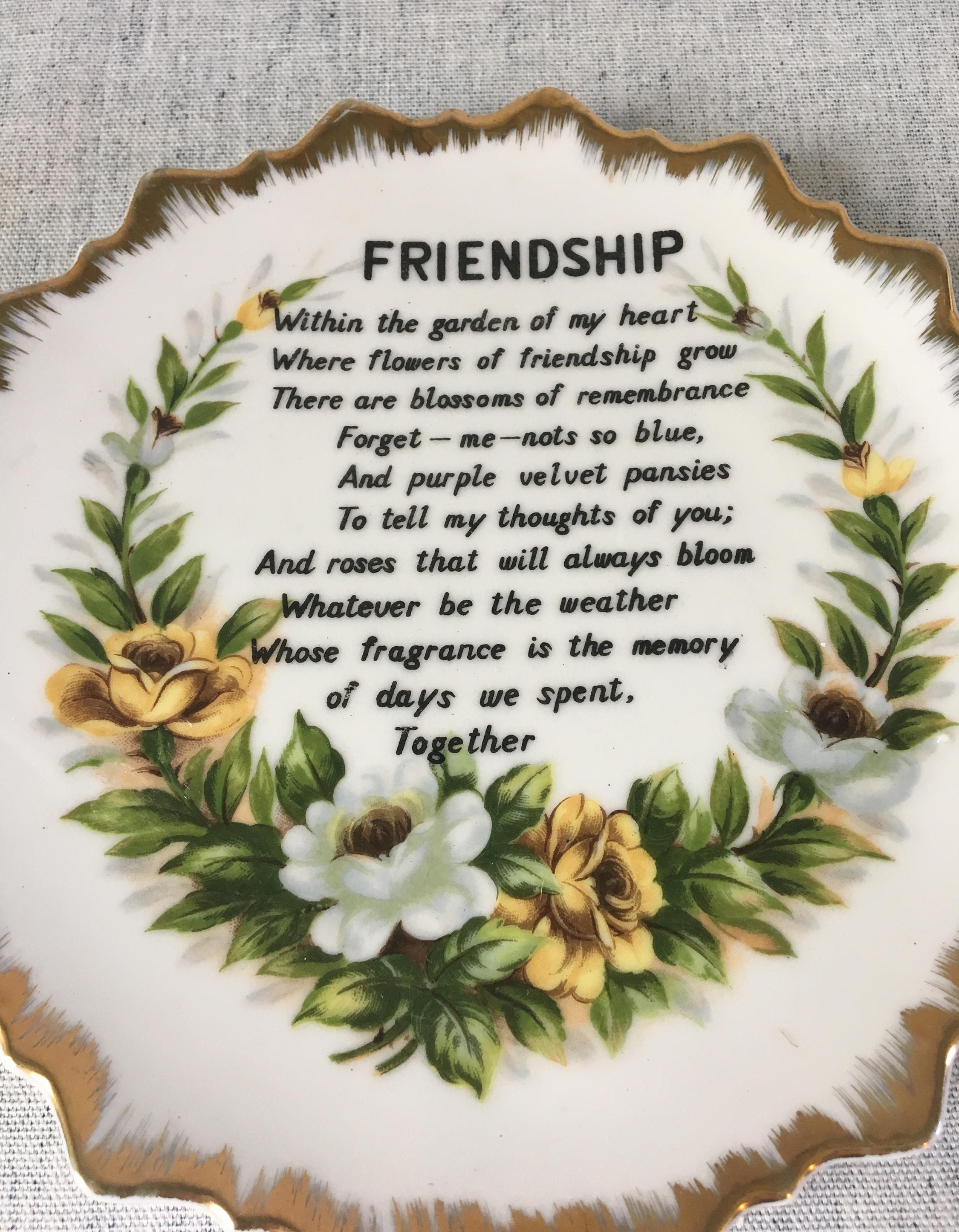 Vintage Friendship Plate with Gold Trim | Etsy