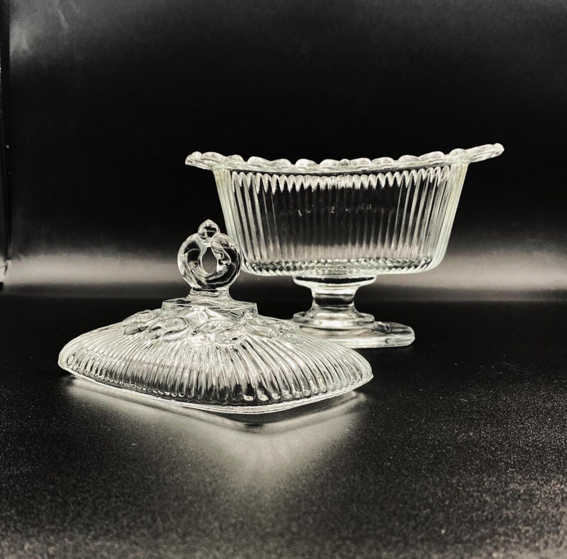 Vintage Indiana Glass Lace Edge Ribbed Candy Dish - Etsy