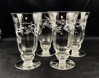 4 Floral & Leaves Cut Glass Pattern Optic Iced Tea Glasses - Etsy