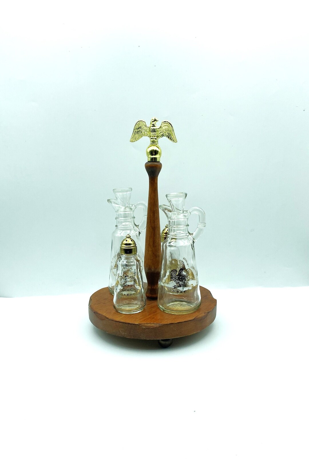 Vintage Anchor Hocking Gold Eagle Cruet and Salt and Pepper Set - Etsy