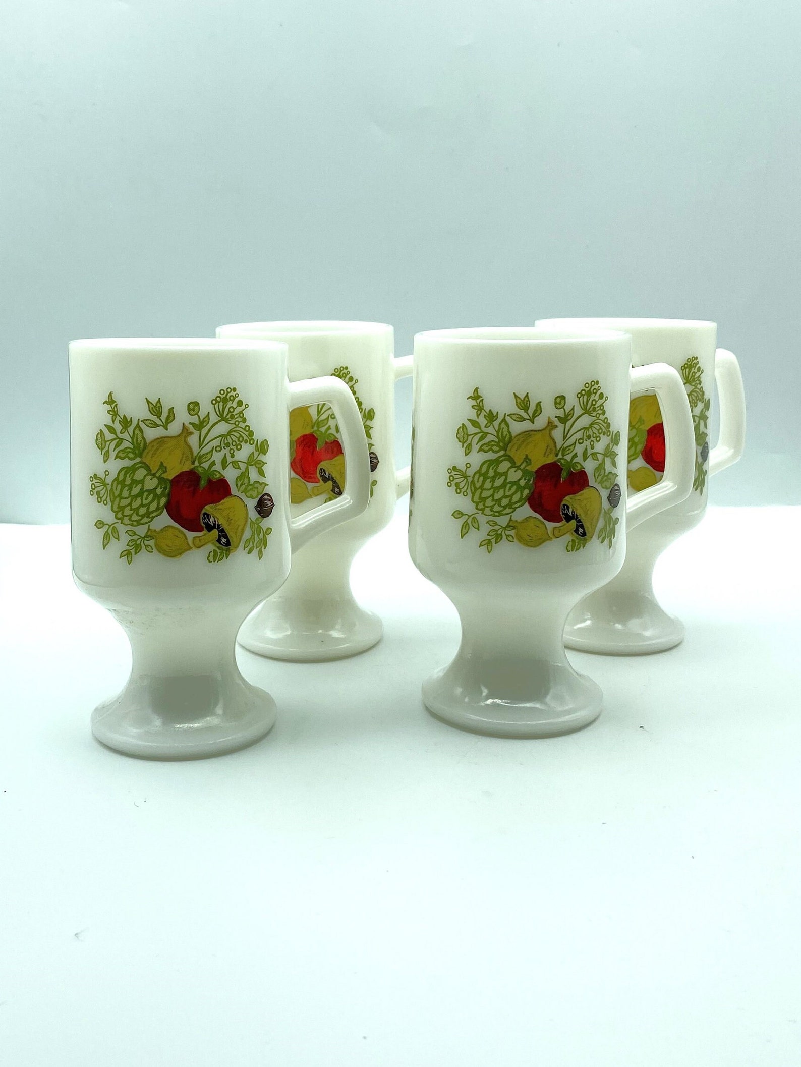 Vintage Spice of Life Milk Glass Footed Mugs Set of 4 - Etsy