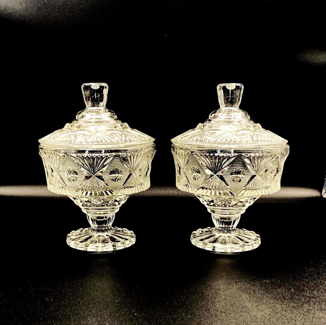 Vintage Pressed Glass Covered Candy Boxes, Set of 2 - Etsy